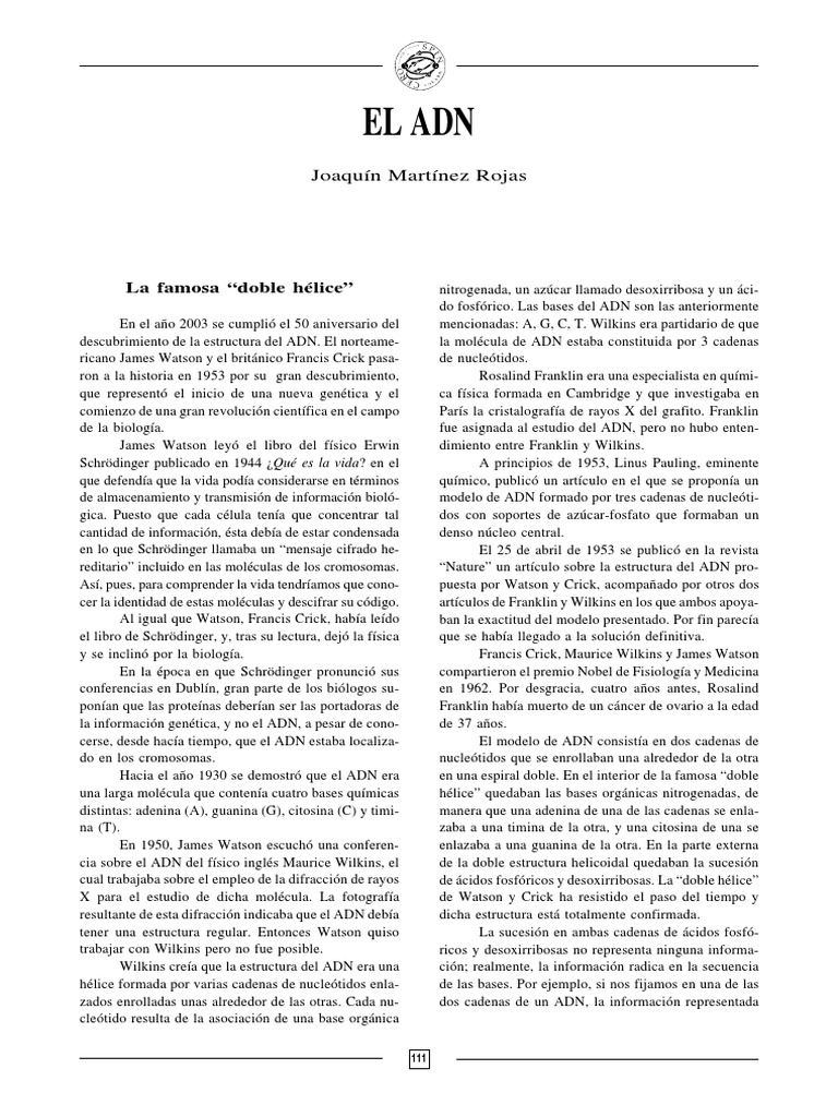 El Adn PDF | Descargar gratis PDF | Francis Crick | Adn