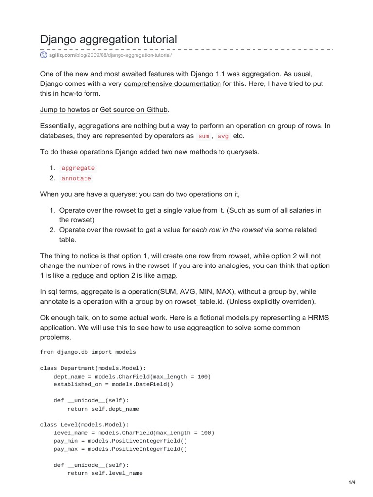 Django Aggregation Tutorial | Download Free PDF | Information Retrieval | Databases