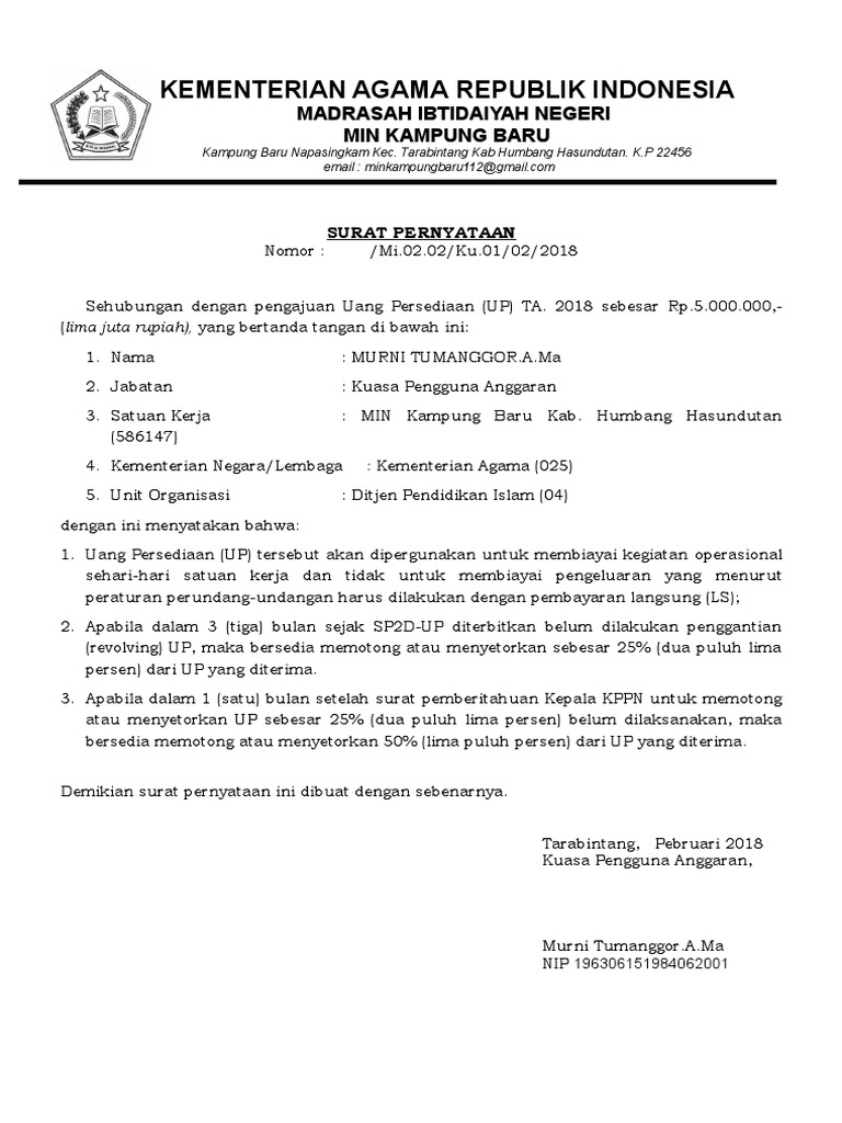 Surat Pernyataan Up | PDF