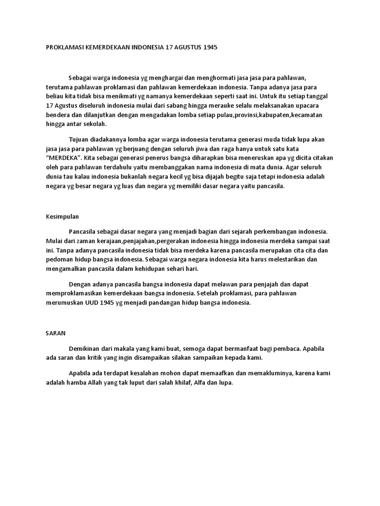 Proklamasi Kemerdekaan Indonesia 17 Agustus 1945 | PDF