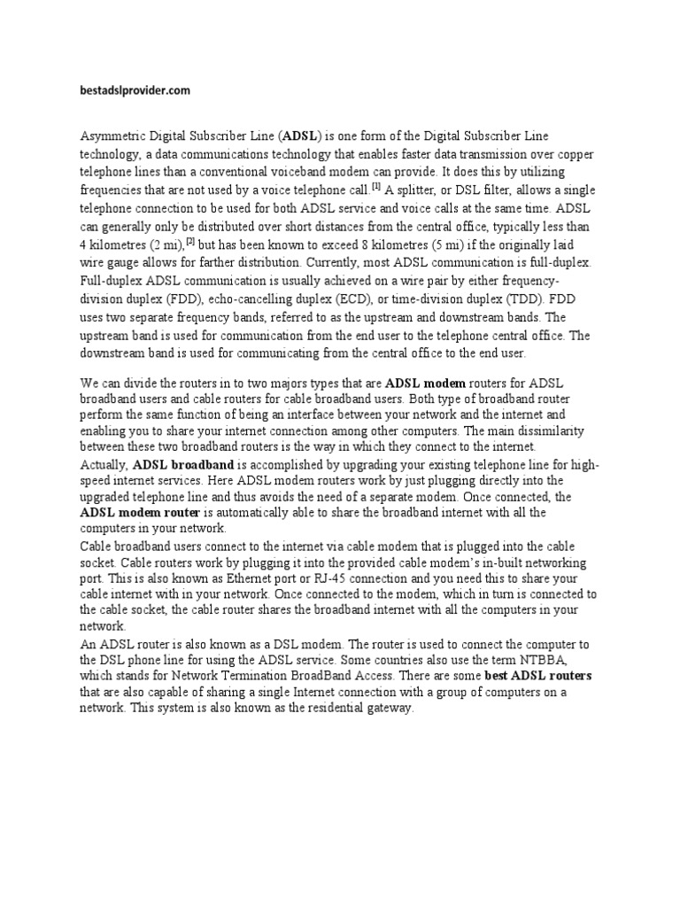 Adsl | PDF | Digital Subscriber Line | Internet Access