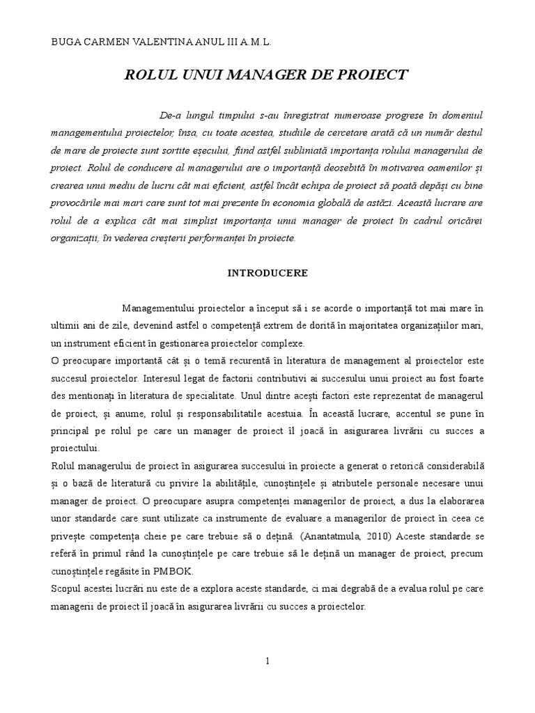 Rolul Unui Manager de Proiect | PDF