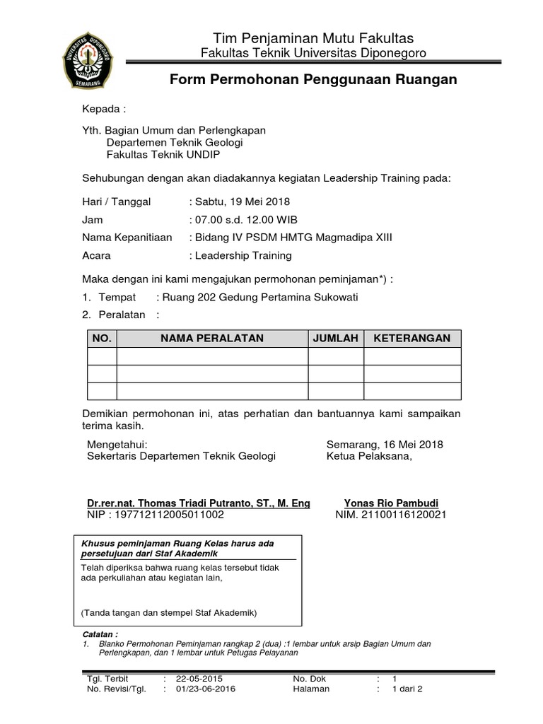 Formulir Peminjaman Ruangan | PDF | Sains & Matematika