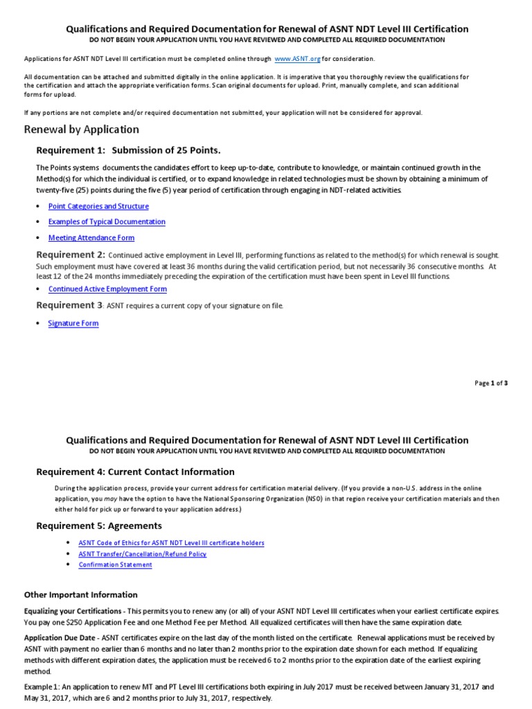 ASNT NDT Level III Certification Renewal Guide | PDF | Identity ...