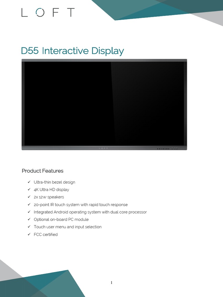 Loft D55 Spec Sheet | PDF | Hdmi | Computer Data Storage