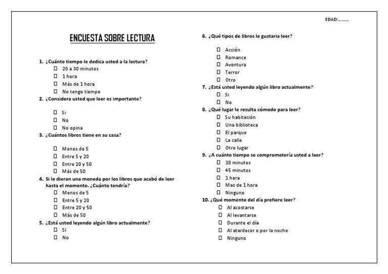 Encuesta Sobre Lectura | PDF | Deportes | Ocio