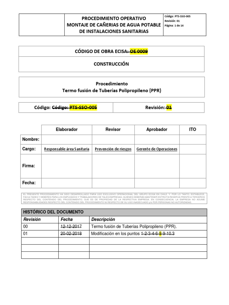 PTS-SSO-005 Procedimiento Termo Fusion PPR Rev.0 | PDF | Herramientas | Residuos