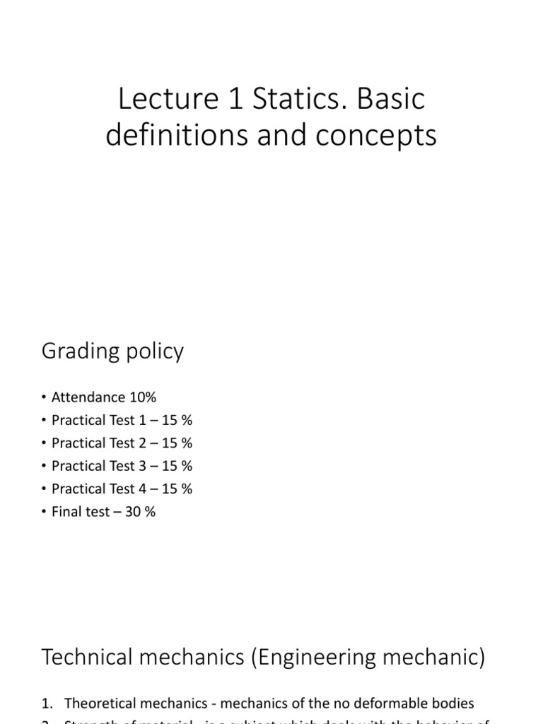 Lecture 1 Statics. Basic Concepts and Axioms | PDF | Force | Acceleration
