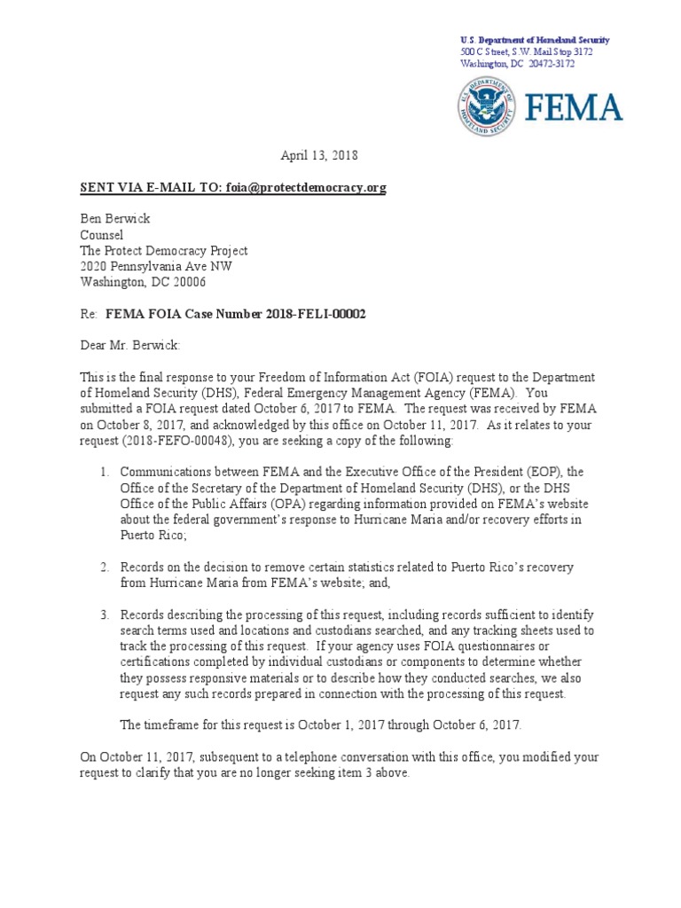 Response from FEMA Regarding FEMA Data | Federal Emergency Management ...