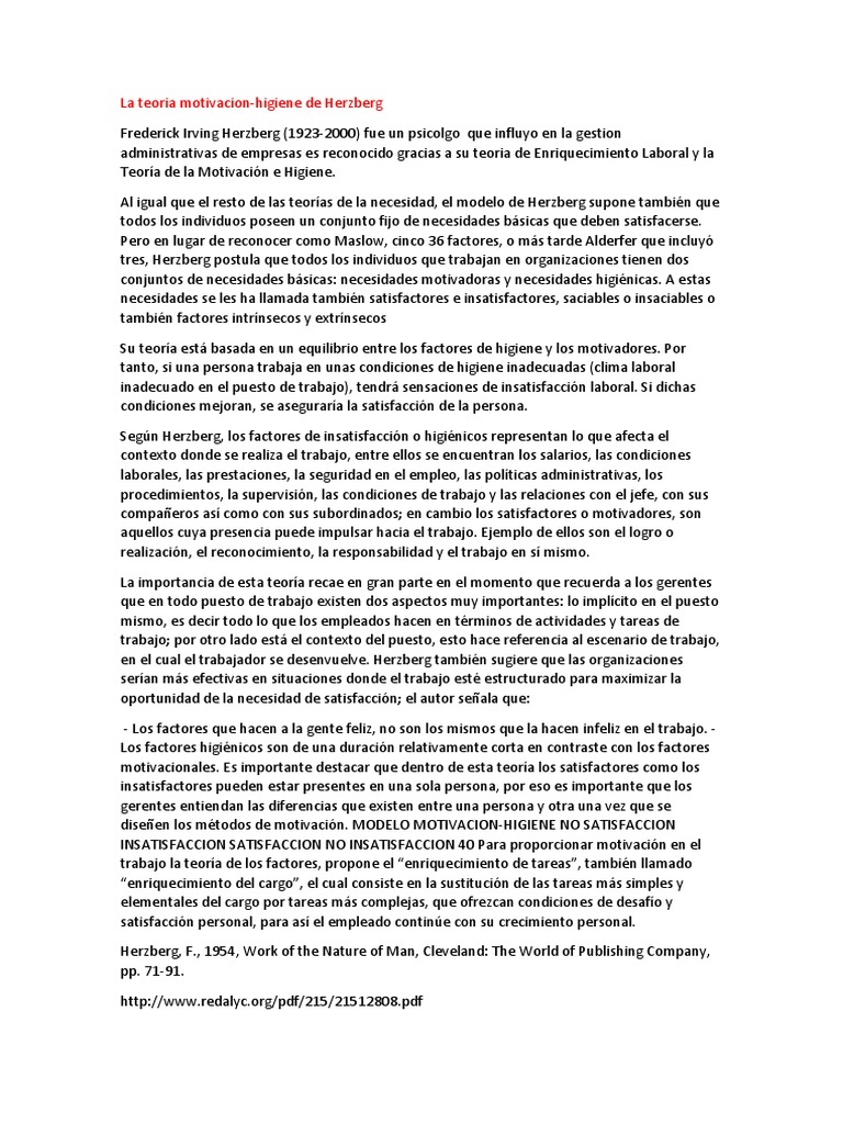 La Teoria Motivacion higiene de Herzberg | Motivación | Autosuperación La Teoria Motivacion higiene de Herzberg | Motivación | Autosuperación