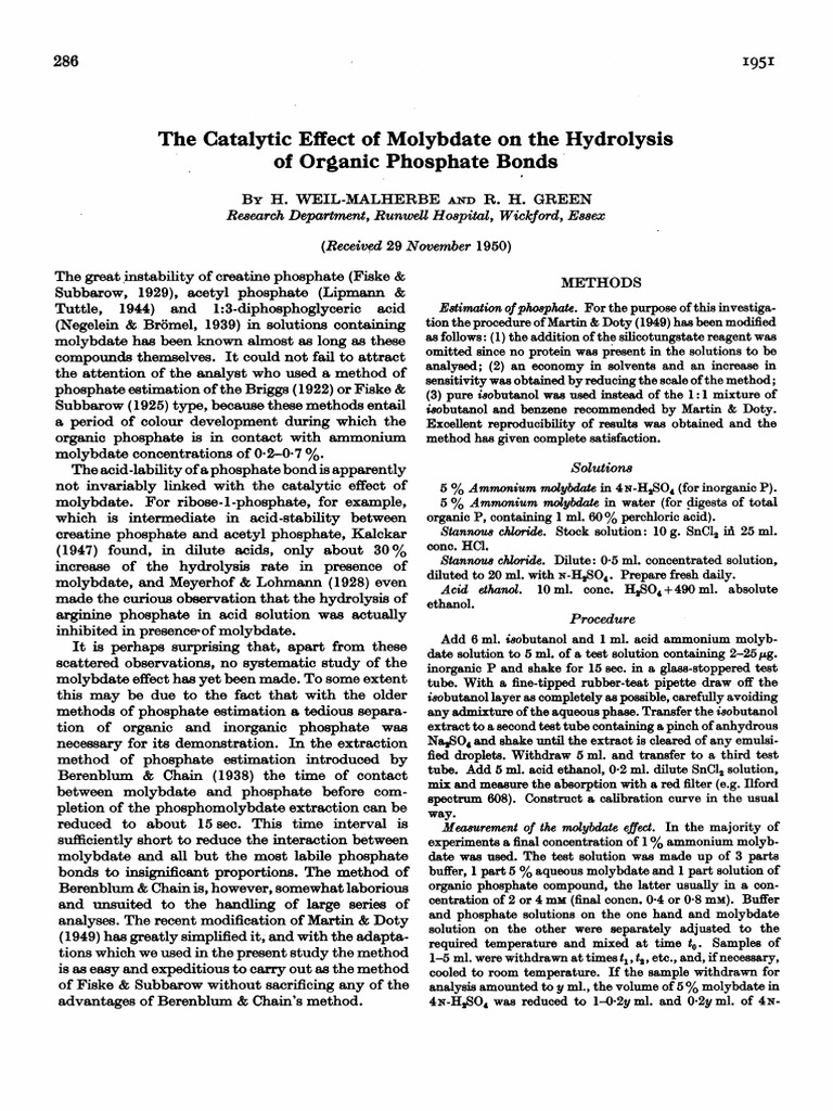 Catalytic Effect of Molybdate Hydrolysis of Organic Phosphate Bonds ...