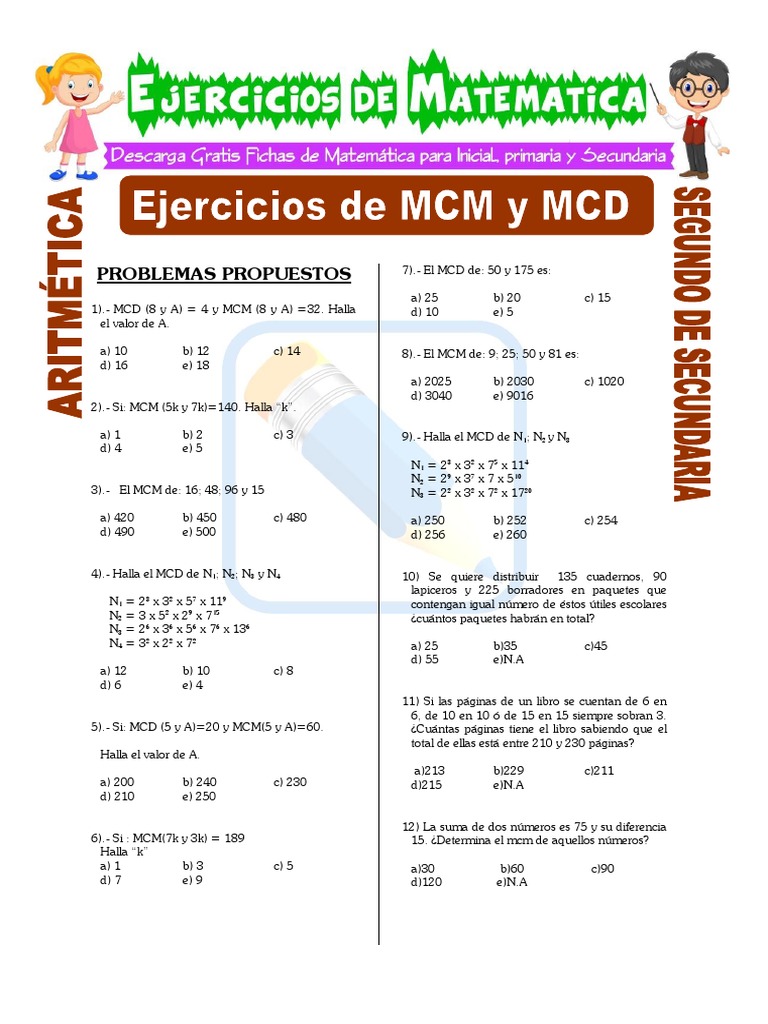 Ejercicios de MCM y MCD Para Segundo de Secundaria | Aritmética ...