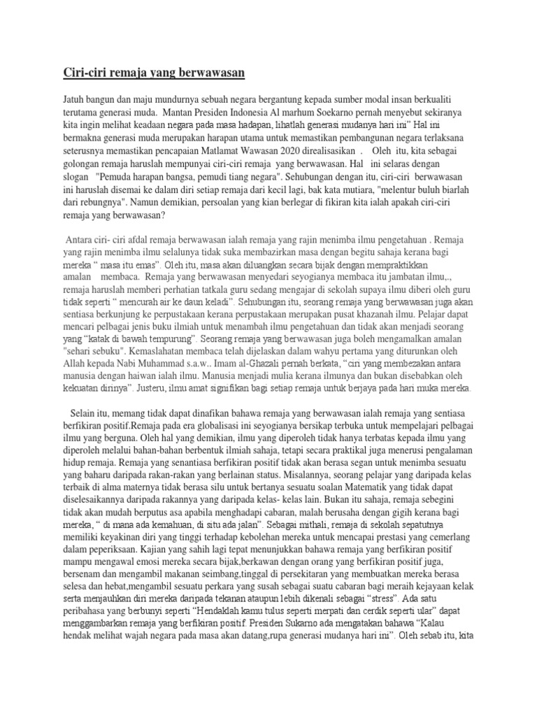 Karangan Remaja Berwawasan Cemerlang | PDF