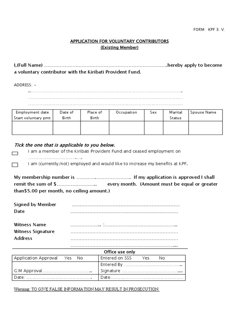 Tick The One That Is Applicable To You Below.: Form KPF 3. V | PDF
