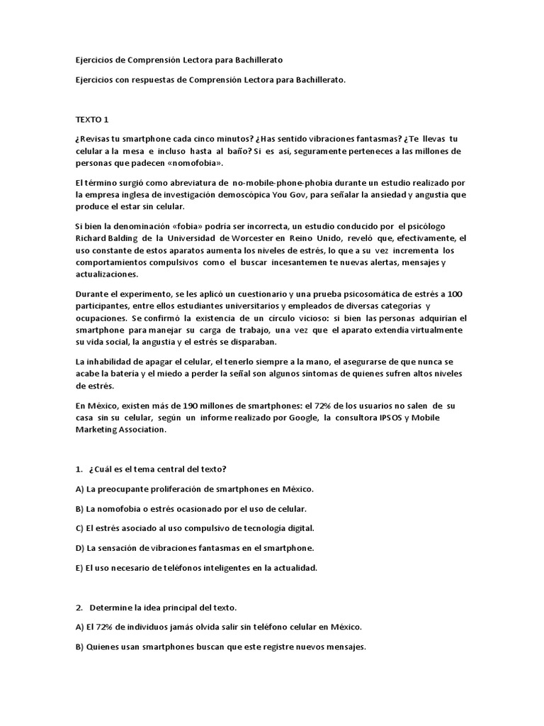 Ejercicios de Comprensión Lectora para Bachillerato | PDF | Leonardo Da Vinci | Dormir