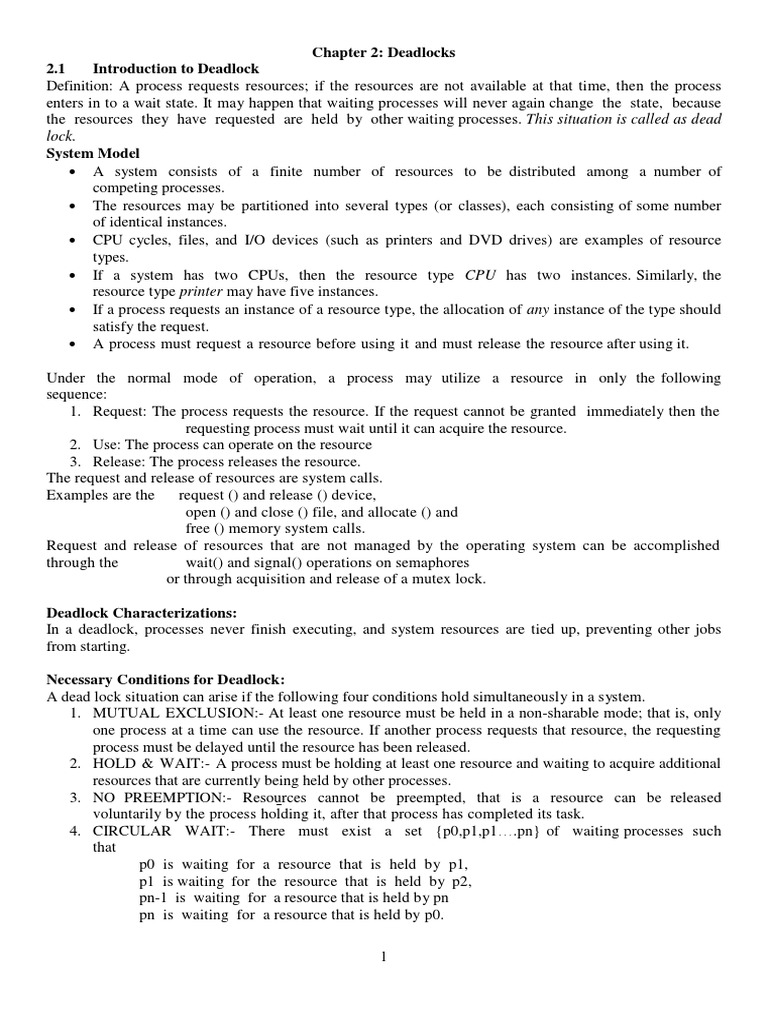 Lock.: Chapter 2: Deadlocks 2.1 Introduction To Deadlock | PDF | Process (Computing) | Operating ...