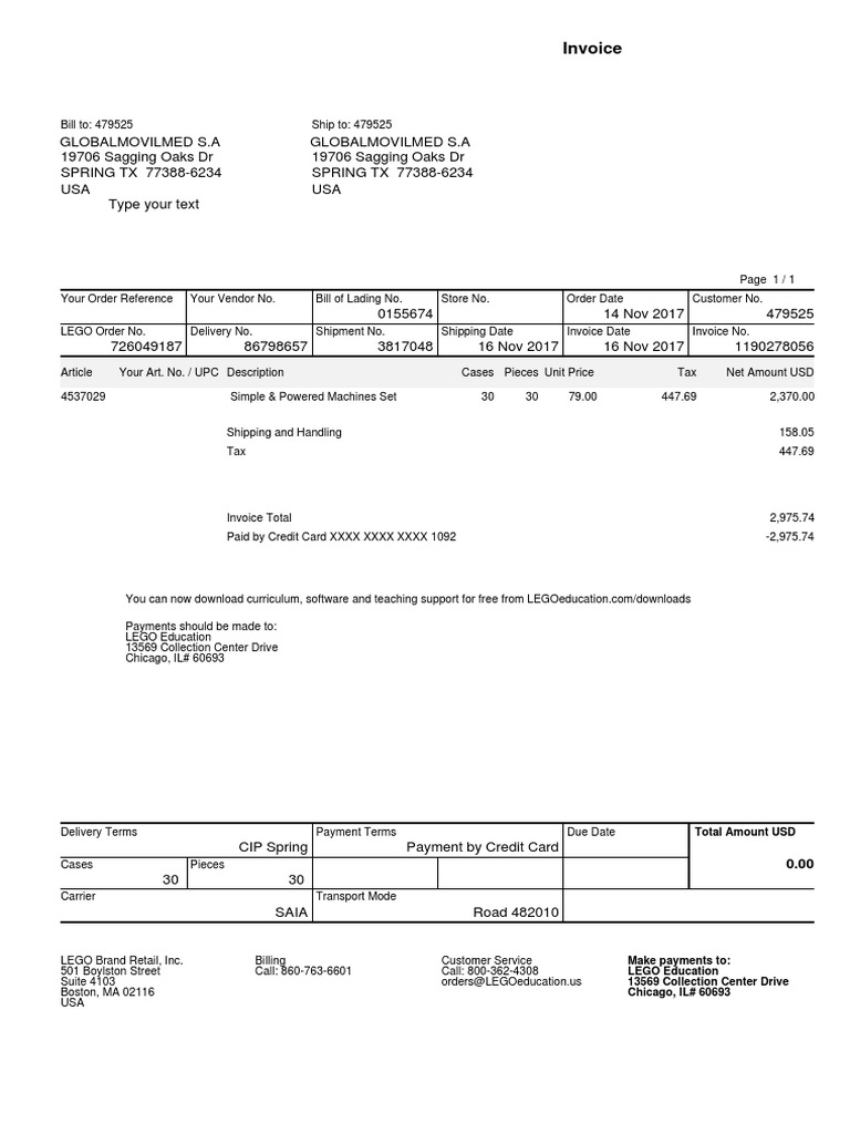 LEGO Education Invoice 1190278056 | PDF | Invoice | Services (Economics)