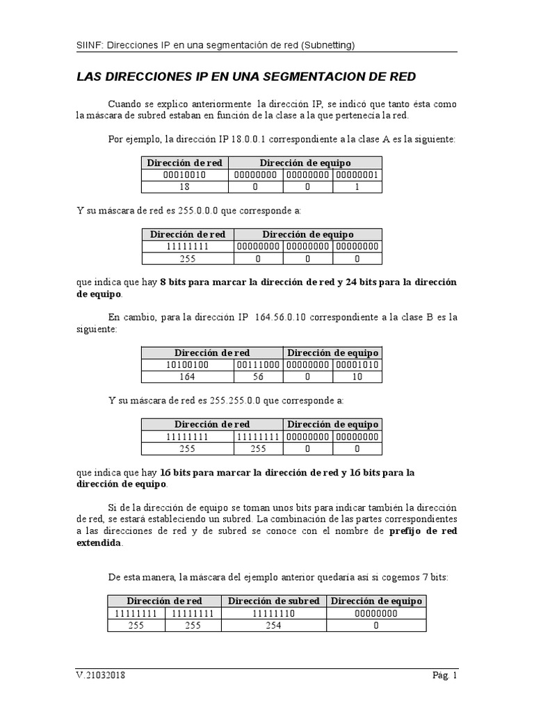 Las Direcciones IP en Una Segmentacion de Red - Subnetting | PDF ...
