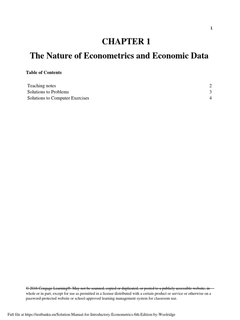 Solution Manual For Introductory Econometrics 6th Edition by Woolridge ... Solution Manual For Introductory Econometrics 6th Edition by Woolridge ...