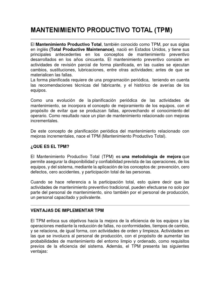 Mantenimiento Productivo Total (TPM) : ¿Que Es El TPM? | PDF | Calidad ...