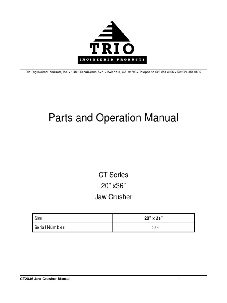 Trio CT2036 Jaw Crusher Manual PDF | PDF | Bearing (Mechanical) | Belt ...