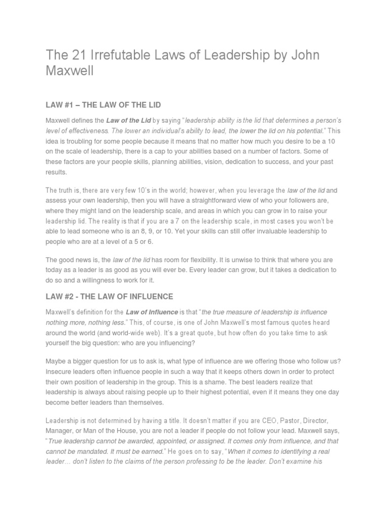 The 21 Irrefutable Laws of Leadership by John Maxwell | Download Free ...