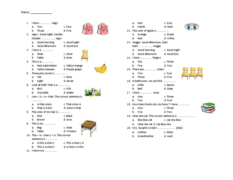 English Exercises For Elementary School Grade 1-2 | PDF | Color