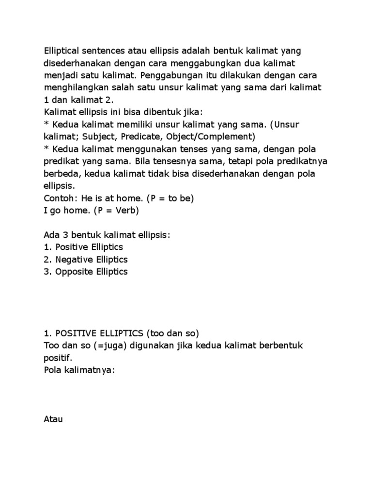 Elliptical Sentences Atau Ellipsis Adalah Bentuk Kalimat Yang ...