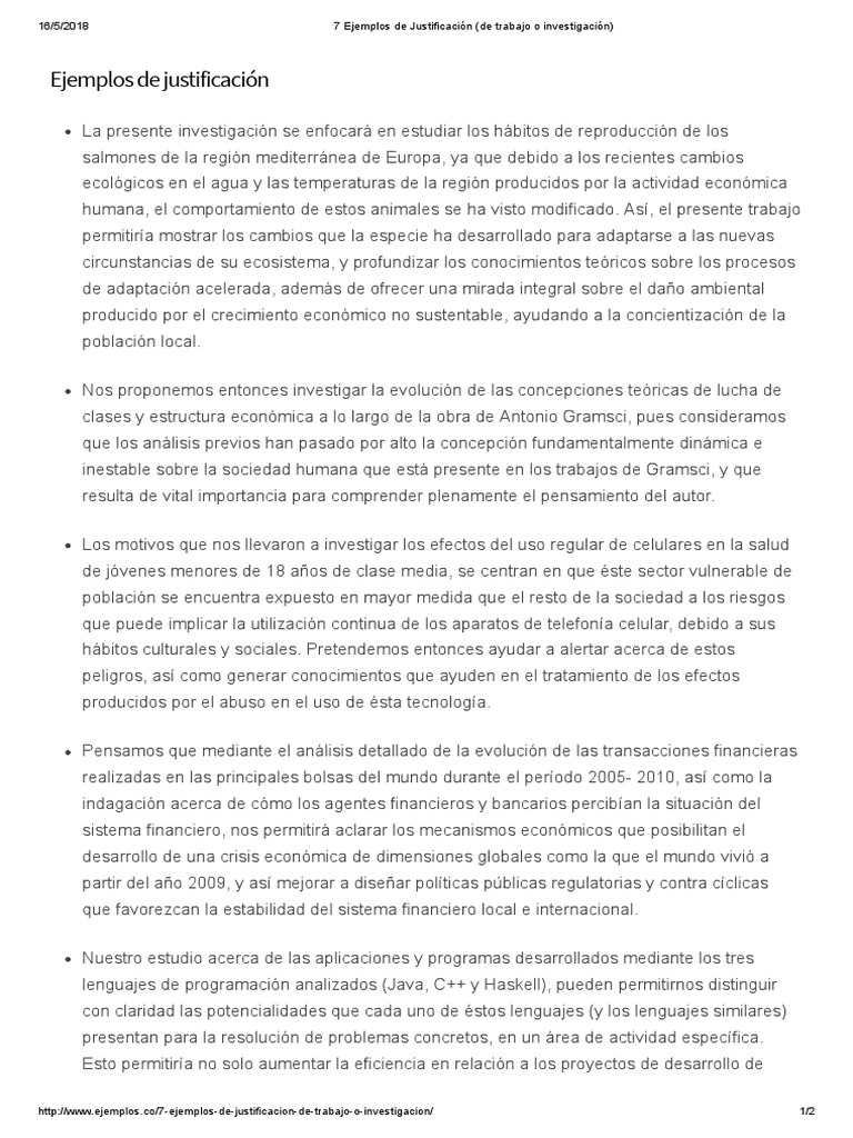 7 Ejemplos de Justificación (De Trabajo o Investigación) | PDF ...