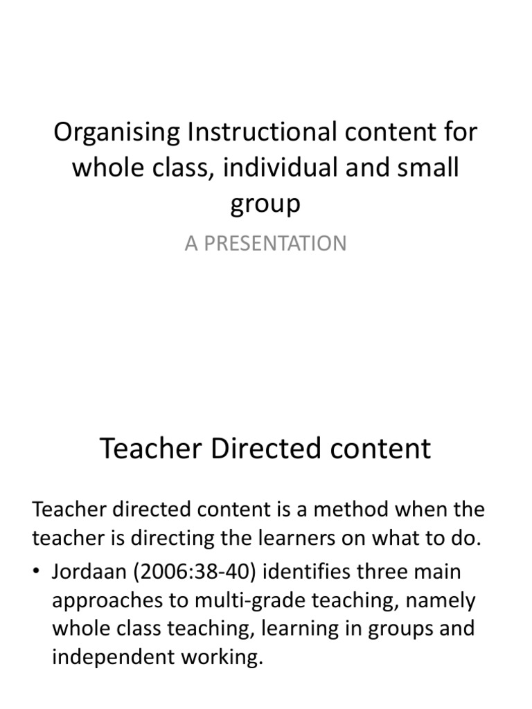 Organising Instructional Content For Whole Class, Individual | PDF ...