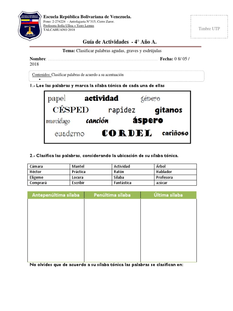 Guia de Palabras Agudas Graves y Esdrújulas | PDF | Ocio