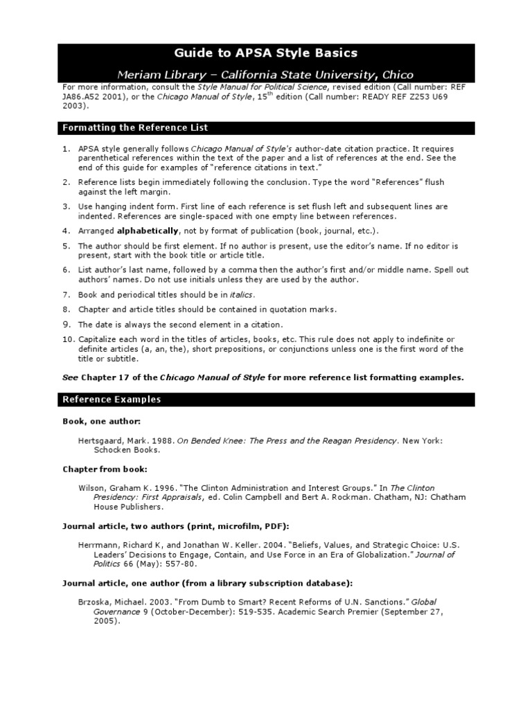 APSA Citation Guide | Citation | Public Sphere