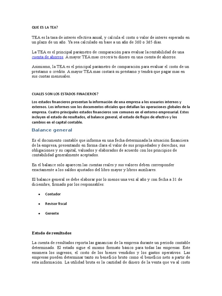 Que Es La Tea | PDF | Beneficio (economía) | Contabilidad