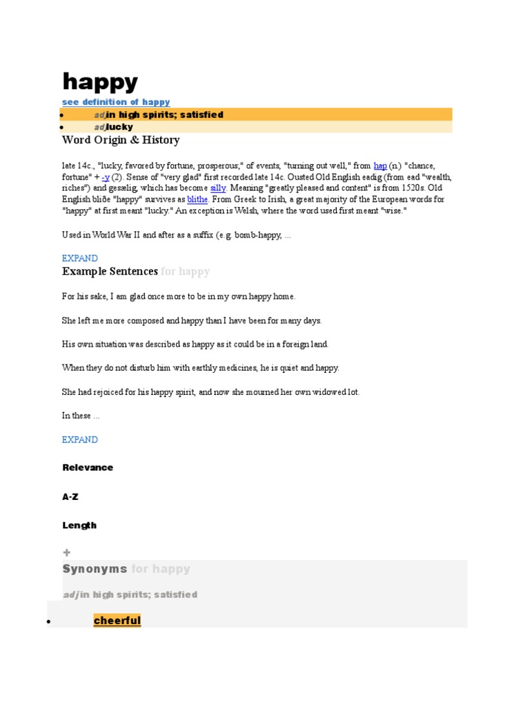 Happy: Word Origin & History | PDF | Lexical Semantics | Semiotics