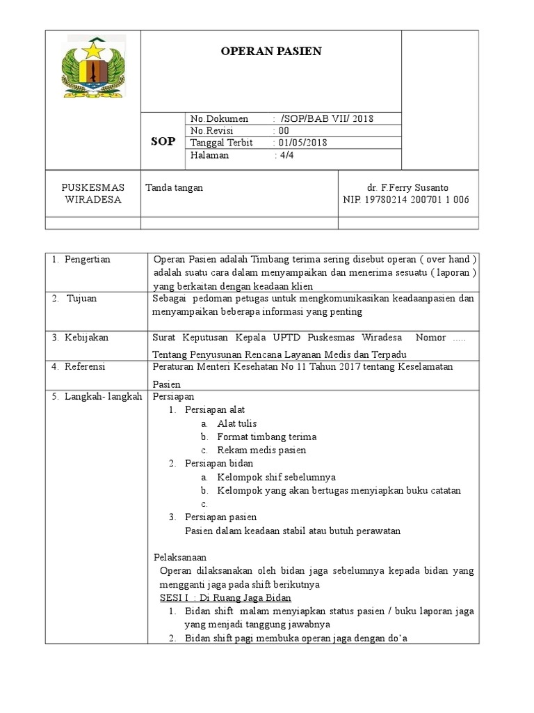 Sop Operan Pasien | PDF
