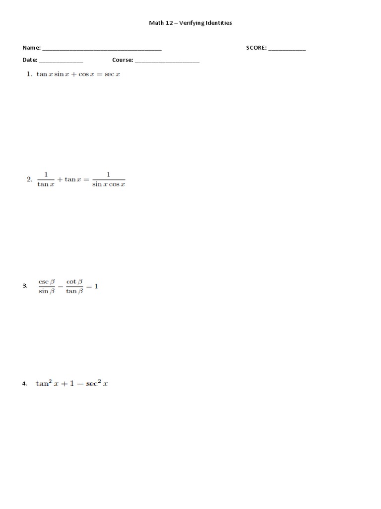 Math 12 - Verifying Identities | PDF