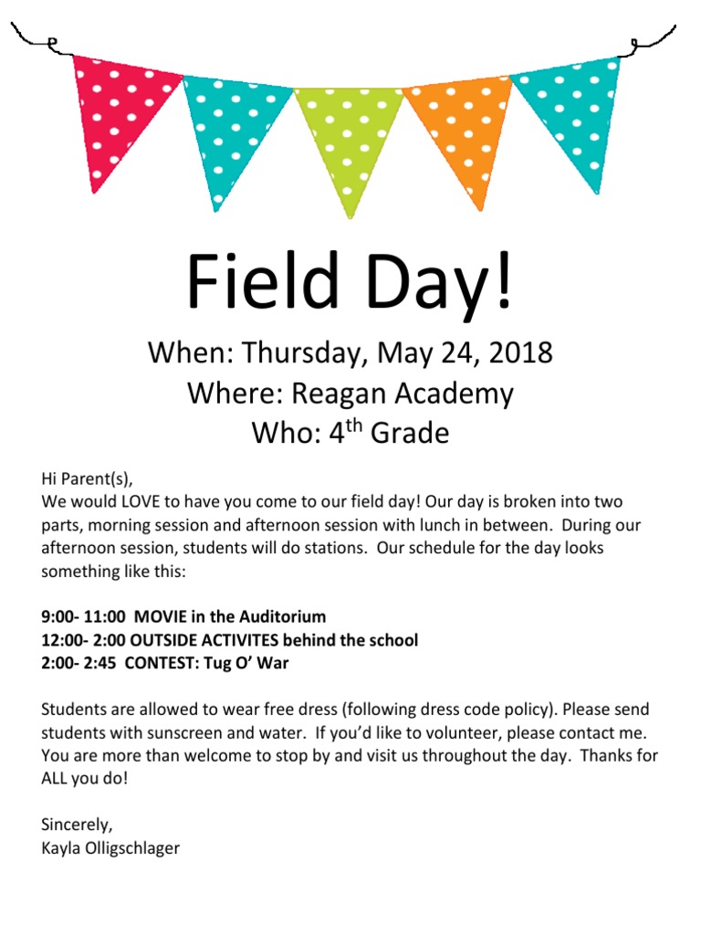 Field Day Parent Letter | PDF | Wellness | Lifestyle