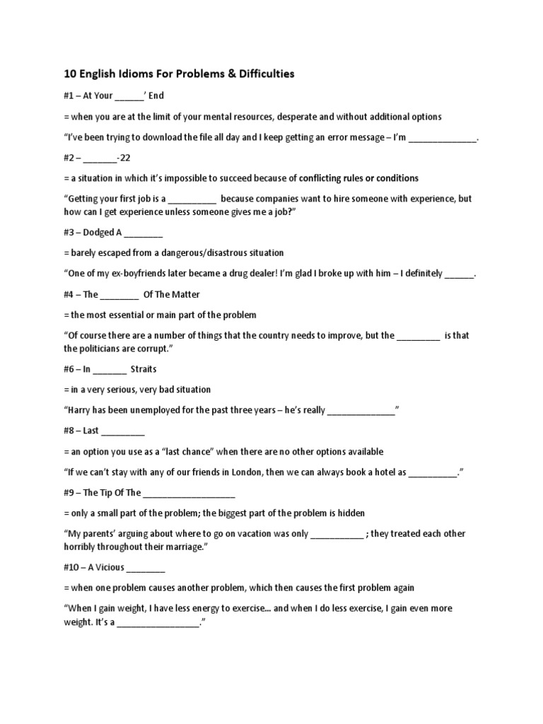 10 English Idioms For Problems | PDF