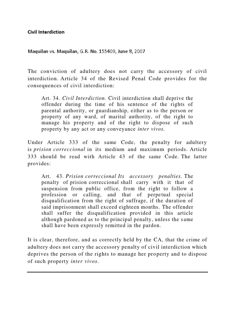 Civil Interdiction and Adultery Conviction | PDF | Pardon | Prison