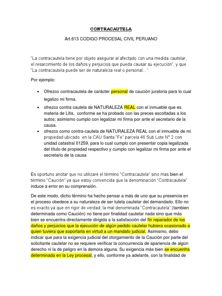 Tipos y Función de la Contracautela | PDF | Debido al proceso | Ley ...
