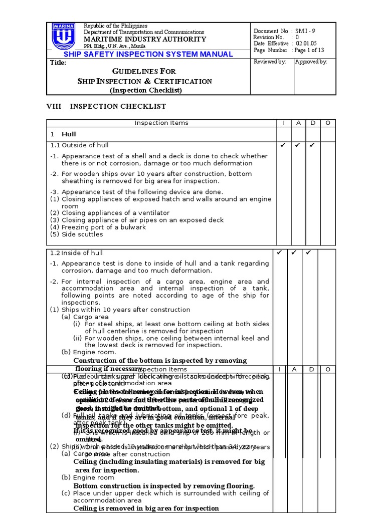 VIII - INSPECTION CHECKLIST 2.doc | Oil Tanker | Ships