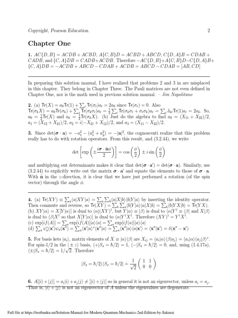 Solution Manual For Modern Quantum Mechanics 2nd Edition by Sakurai | PDF | Eigenvalues And ...
