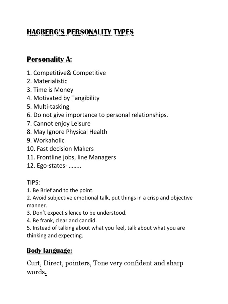 Pers Type Handout | PDF | Body Language | Conversation