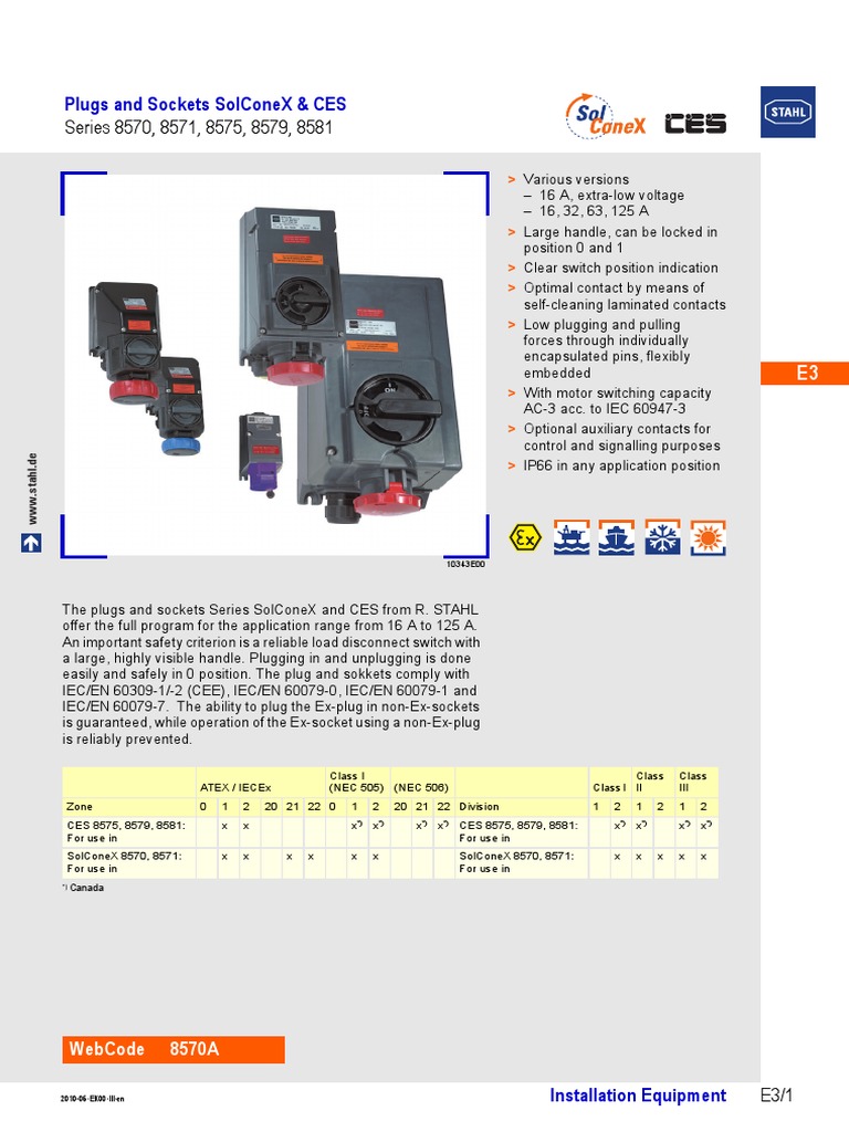 STAHL - Sockets and Plugs 8570 8571 8575 8579 8581 PlugsAndSockets EK00 III en | PDF | Ac Power ...