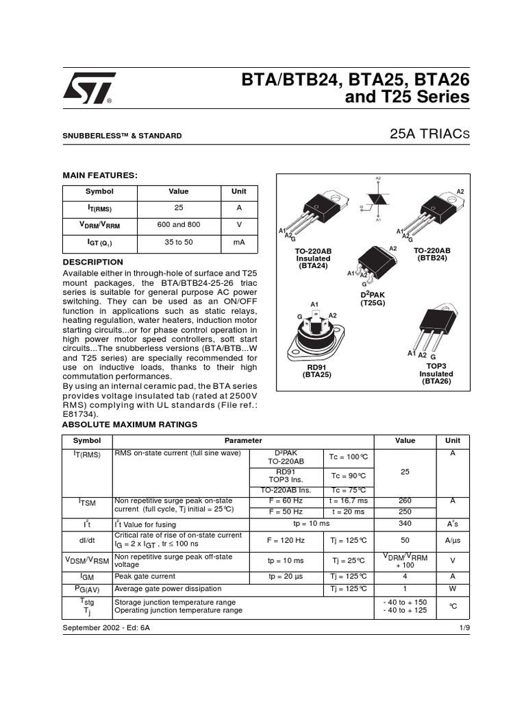 Triac BTA24 PDF | PDF | Engenharia Elétrica | Engenharia Eletrônica