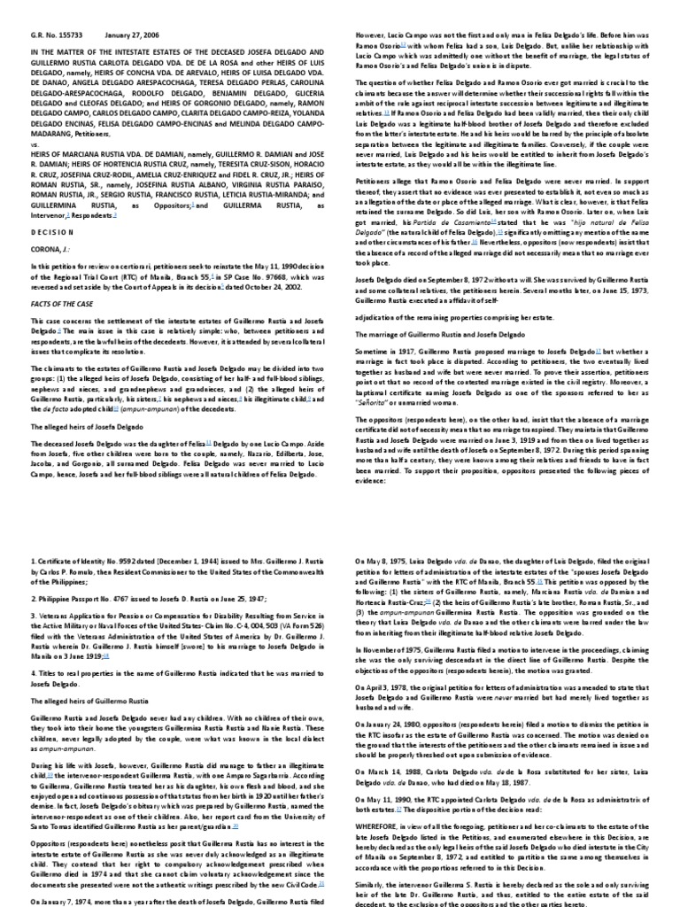 Delgado vs. Rustia | PDF | Intestacy | Legitimacy (Family Law)