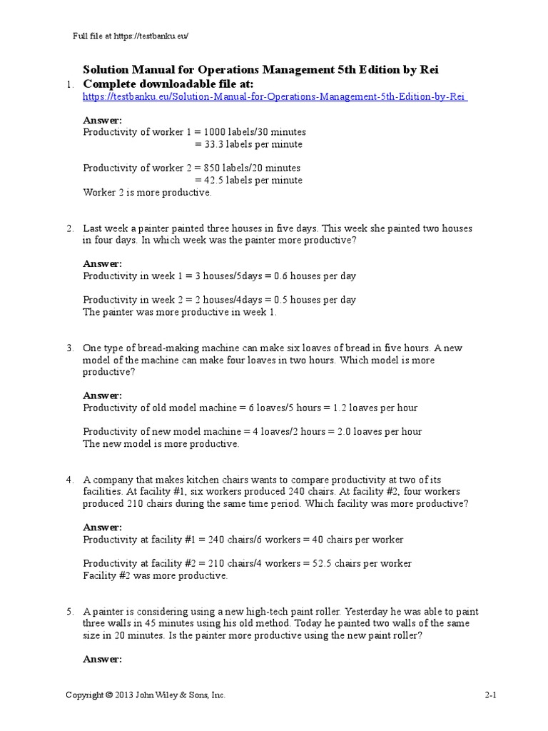 Solution Manual For Operations Management 5th Edition by Reid | PDF ...