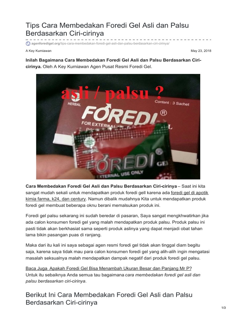 Cara Membedakan Foredi Gel Asli Dan Palsu Berdasarkan Ciri-Cirinya | PDF