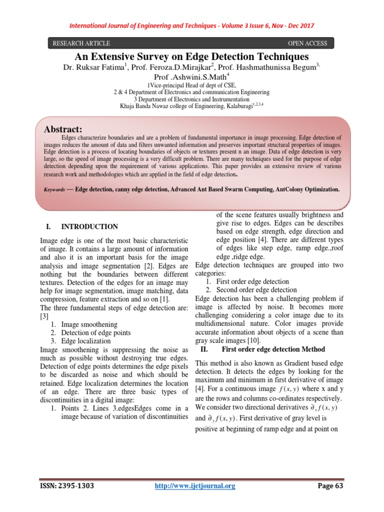 An Extensive Survey On Edge Detection Techniques: Abstract | PDF | Multidimensional Signal ...