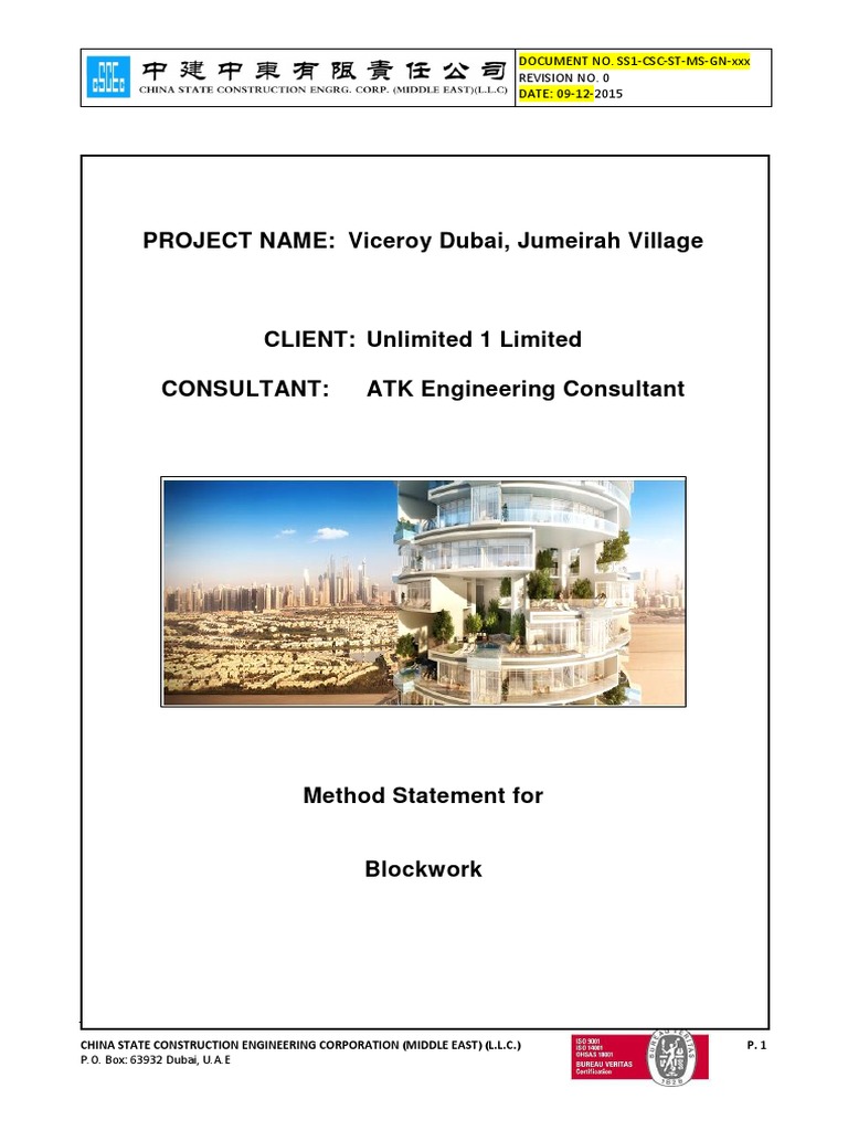 MS For Blockwork - 01 | PDF | Concrete | Specification (Technical Standard)